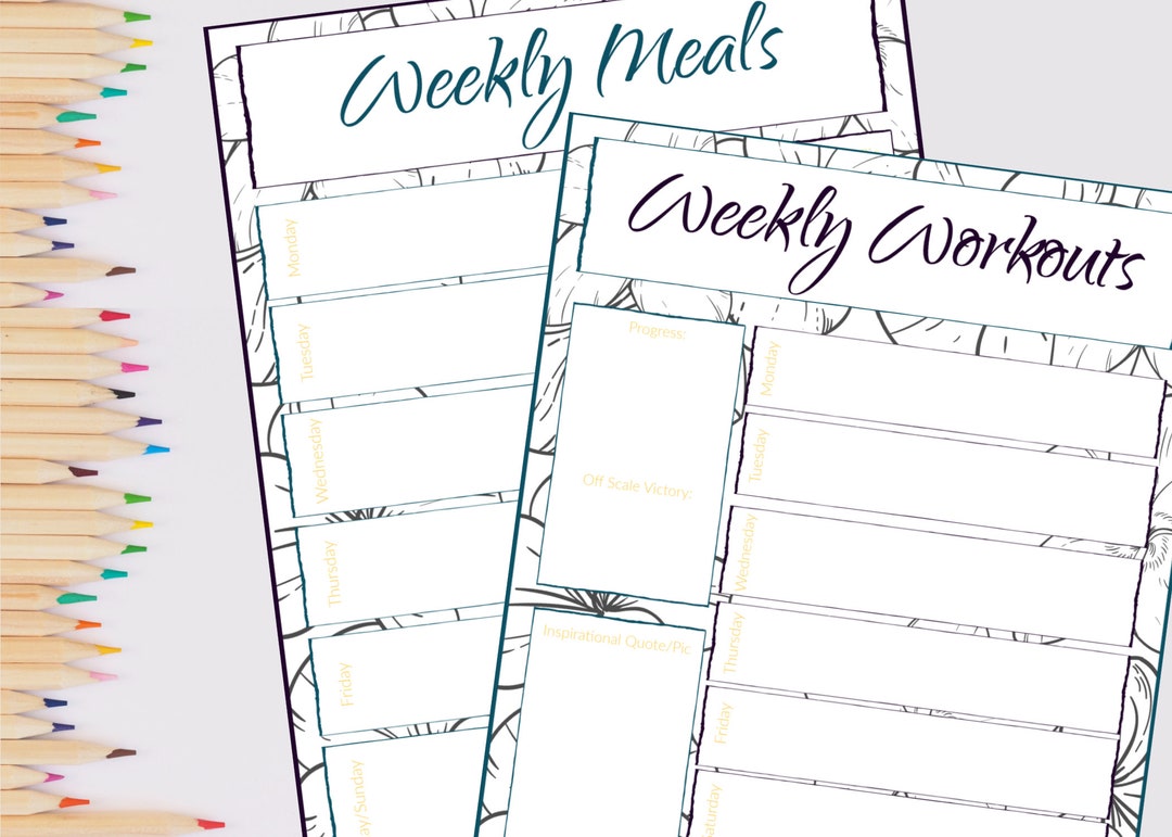 Colorable Weekly Meal and Workout Planner Printable, Weekly Menu ...