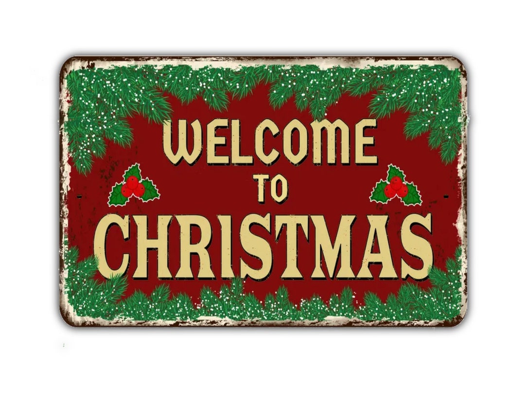Welcome to Christmas Sign Holiday Decoration Vintage Retro Rustic Patio ...