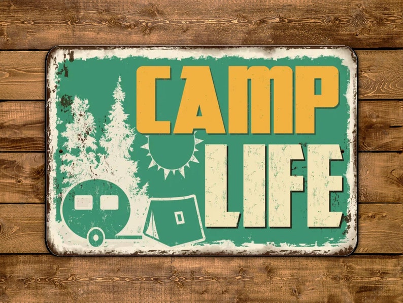 Camp Life Sign Camping Vintage Retro Rustic Patio Home Décor Gift Metal ...