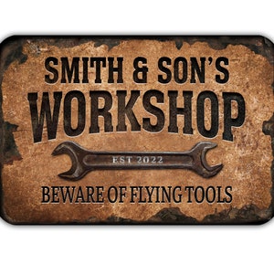 Custom Workshop Metal Sign Dad's Garage Tool Shed Sign - Etsy