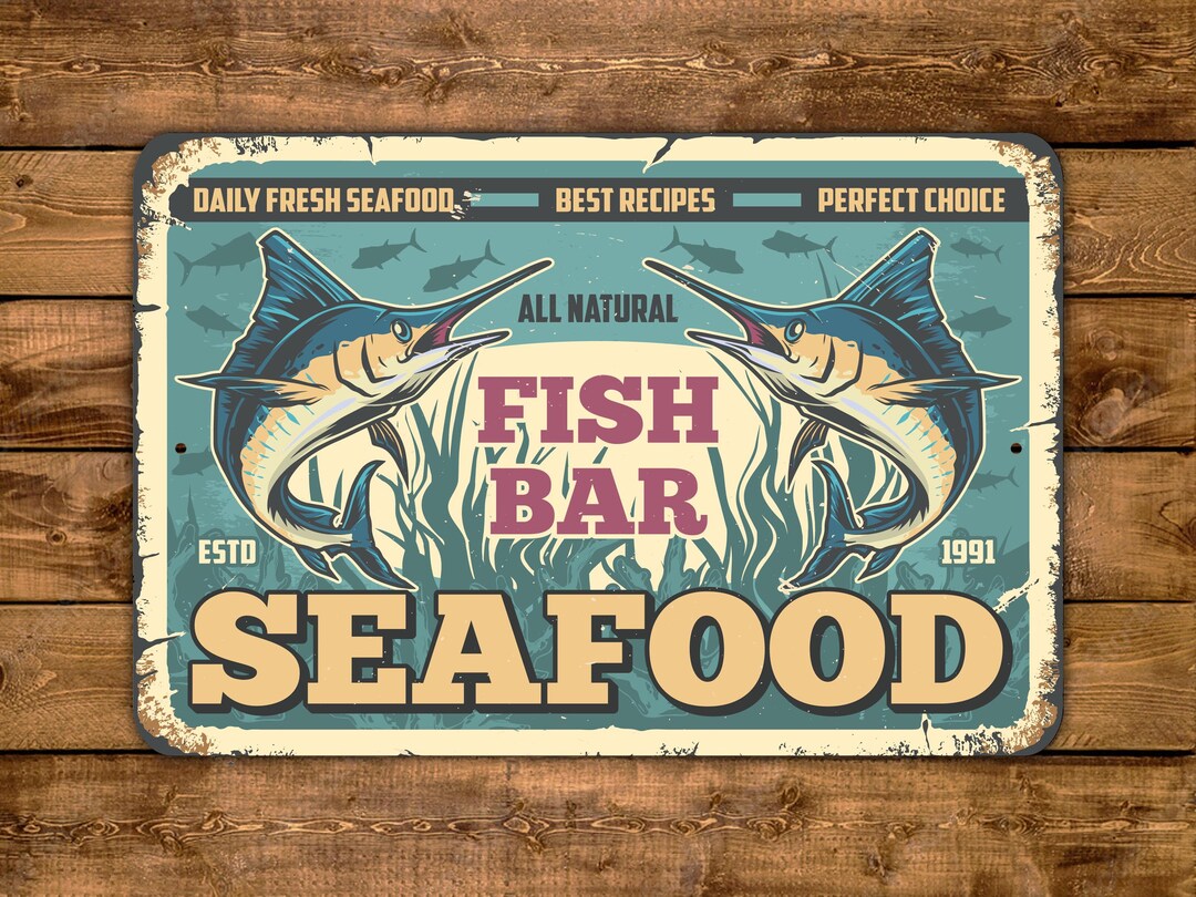 Seafood Fish Bar Sign Ocean Vintage Retro Rustic Patio Home - Etsy