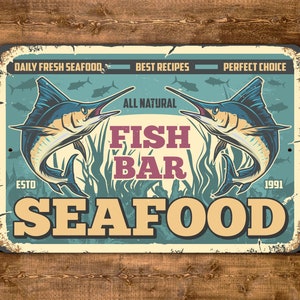 Seafood Fish Bar Sign Ocean Vintage Retro Rustic Patio Home Décor Gift ...