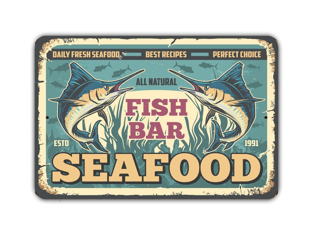 Seafood Fish Bar Sign Ocean Vintage Retro Rustic Patio Home Décor Gift ...