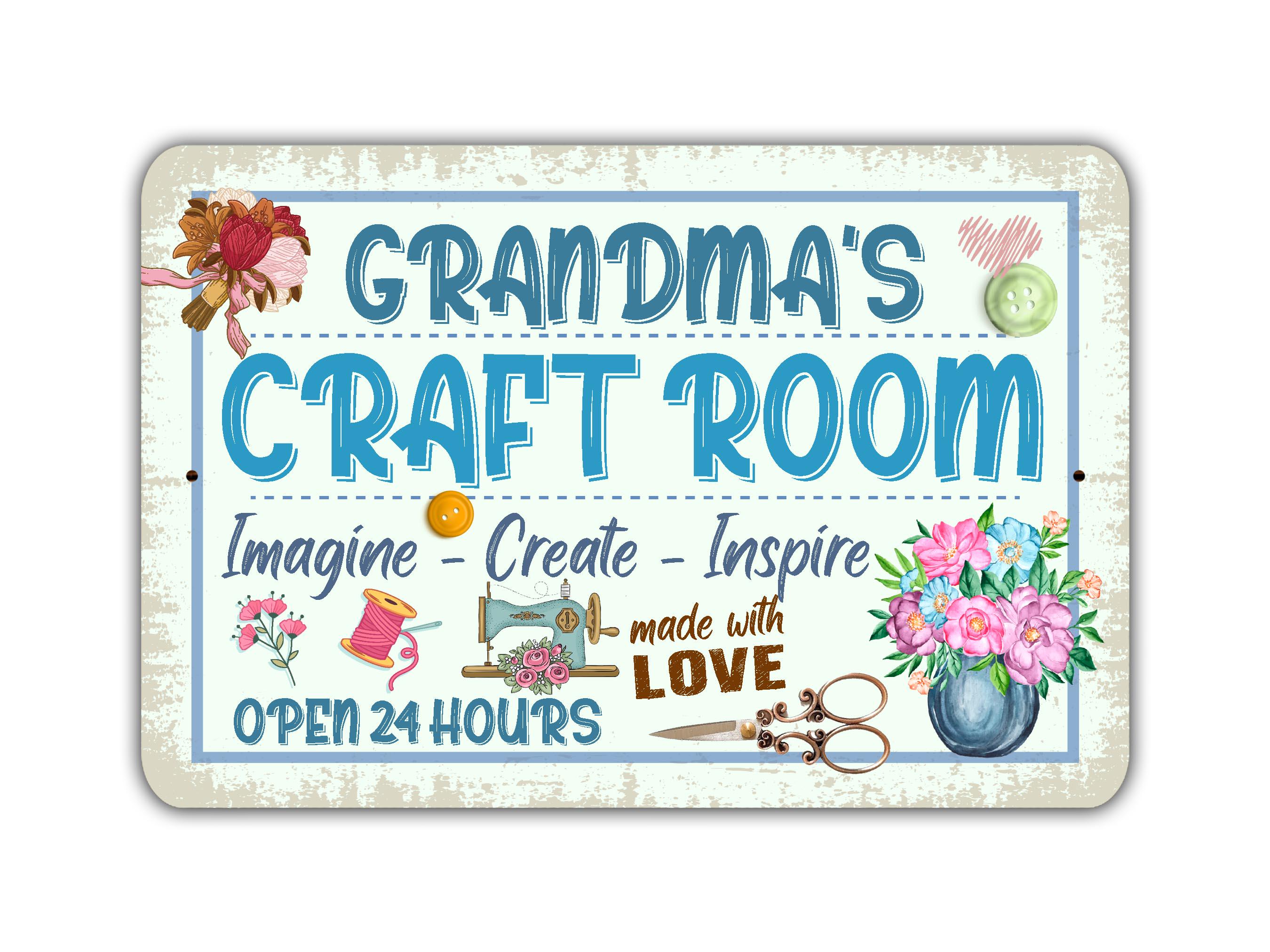 Custom Metal Craft Room Sign Personalized Sewing Grandma Gift Art Woman ...