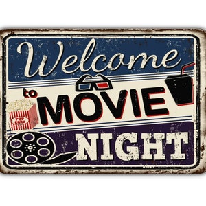 Welcome to Movie Night Vintage Style Metal Sign - Etsy