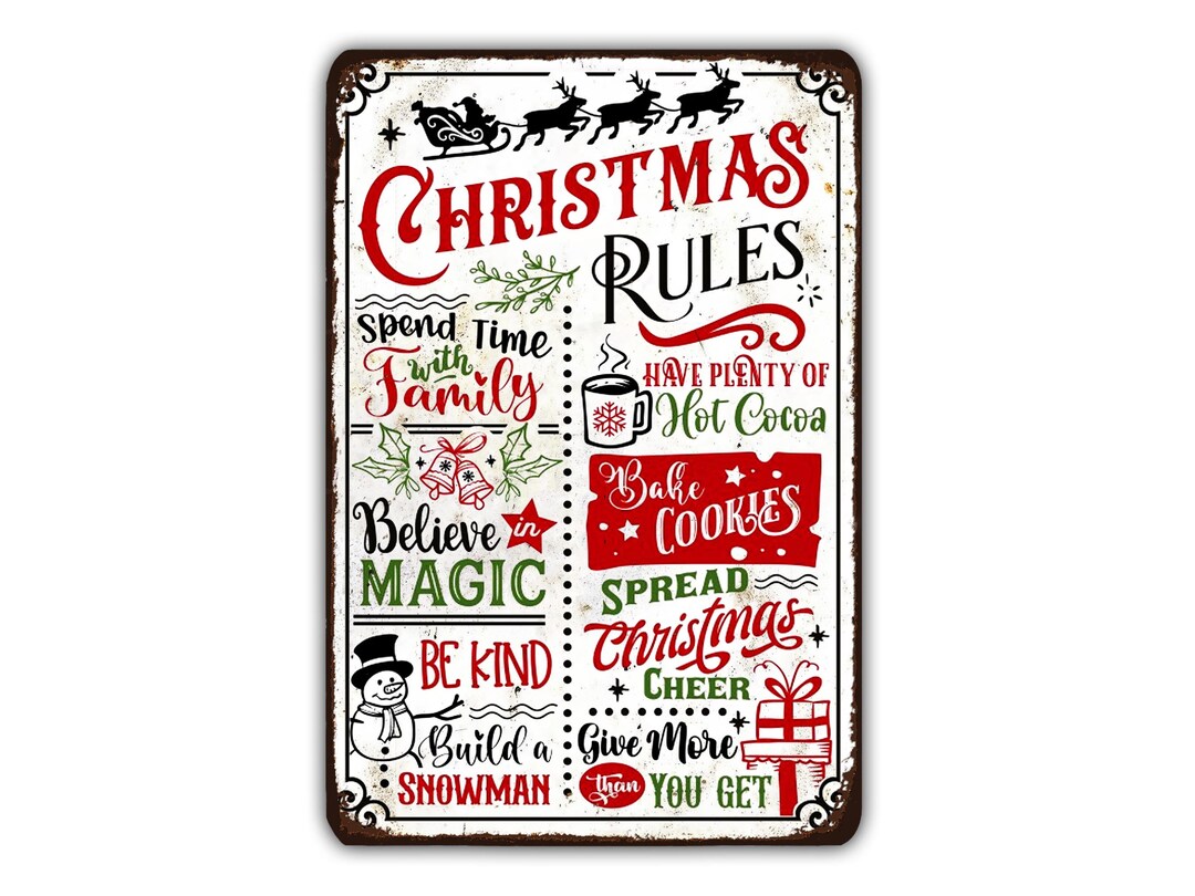 Christmas Rules Metal Vintage Style Sign Retro Rustic Patio Home Décor ...