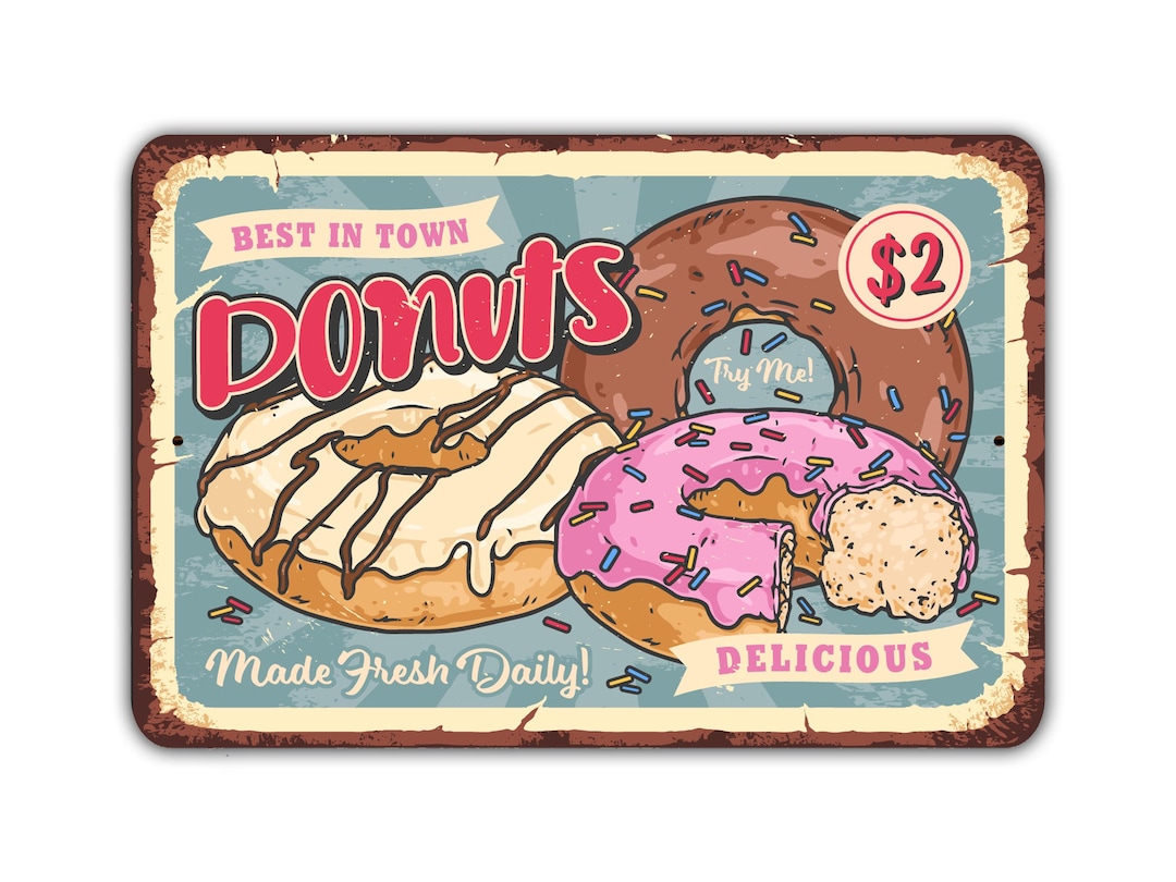 Donuts Sign Vintage Retro Rustic Patio Home Décor Gift Metal Print ...