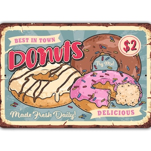 Donuts Sign Vintage Retro Rustic Patio Home Décor Gift Metal Print ...