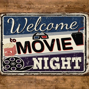 Welcome to Movie Night Vintage Style Metal Sign - Etsy