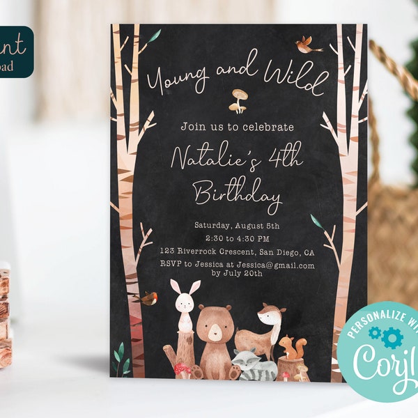 Editable Boys Woodland Stars Invitation Forest Twinkle Starry Night ...
