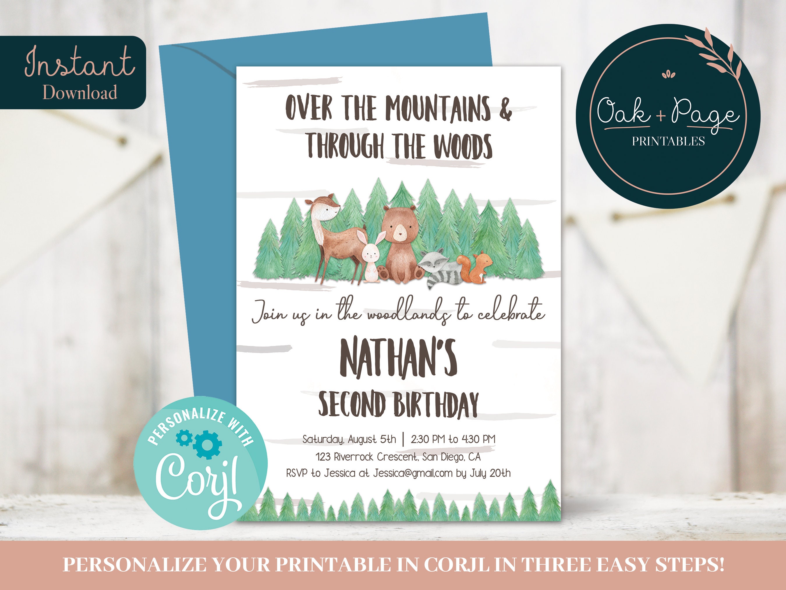 Editable Woodland Invitation Rustic Woods Forest Animal Party Invite ...