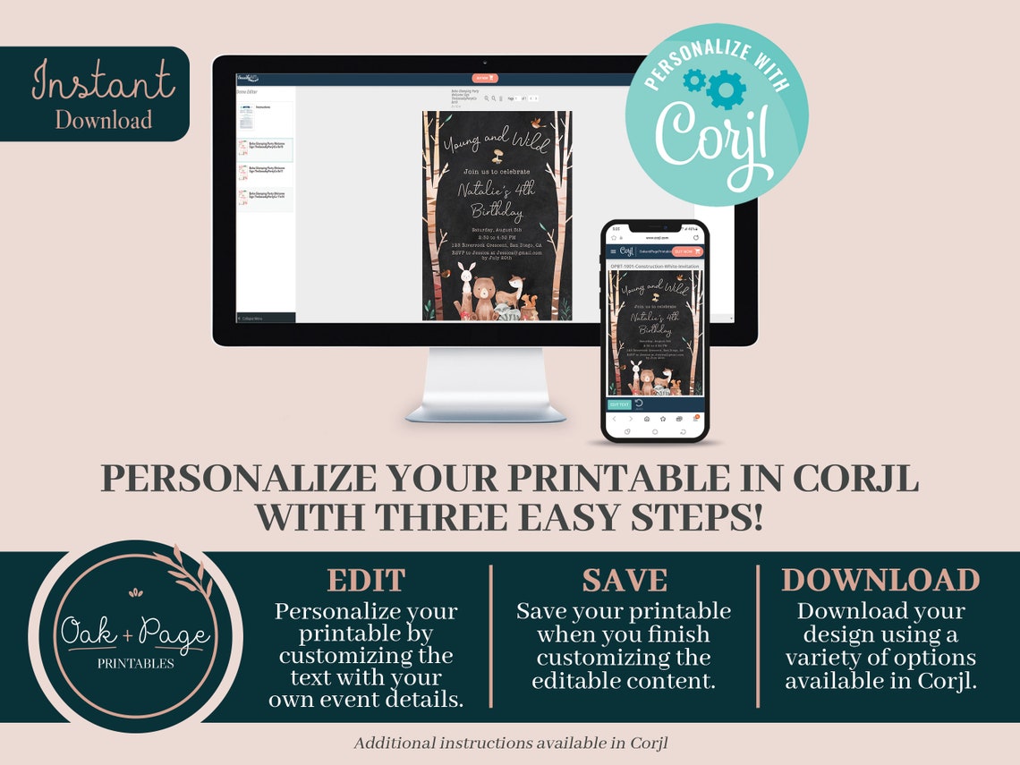 Editable Woodland Birthday Invitation Young and Wild Forest Animal ...