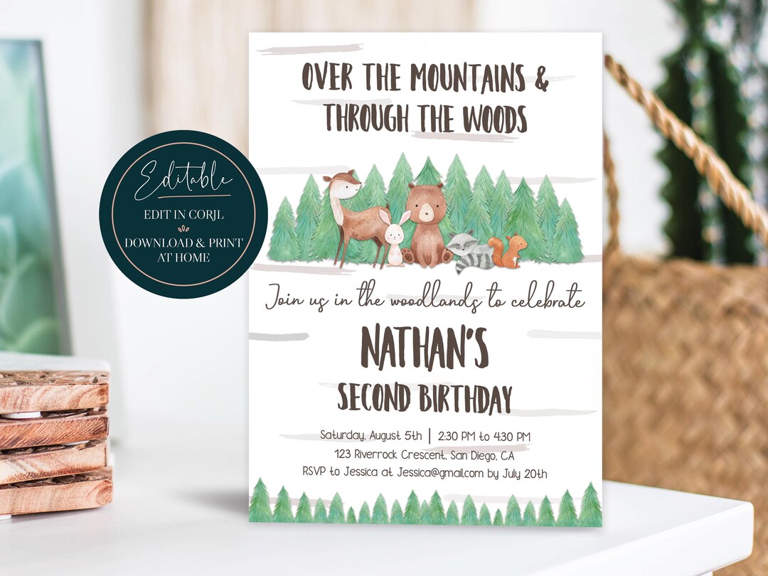 Editable Woodland Invitation | Rustic Woods Forest Animal Party Invite ...