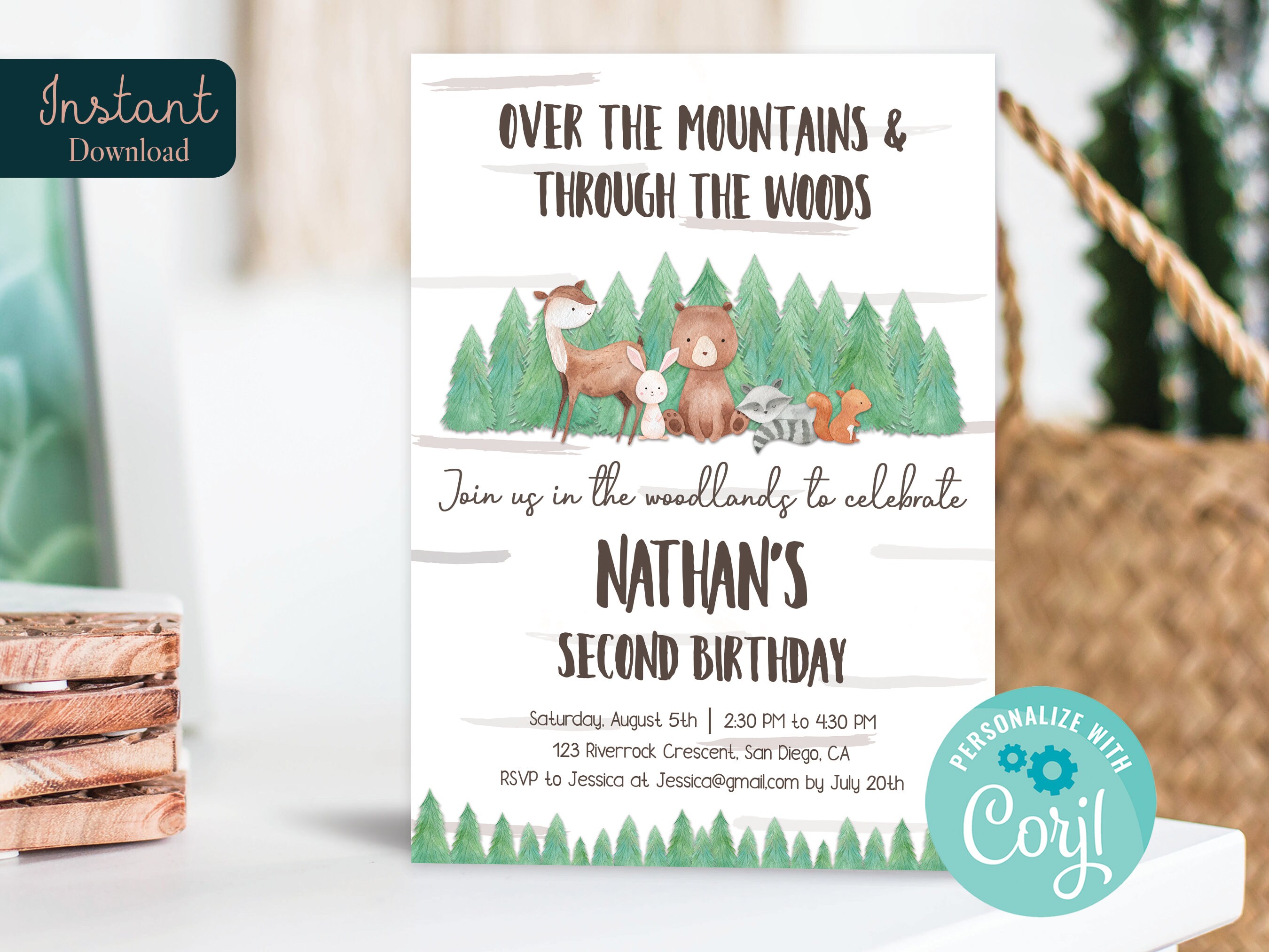Editable Woodland Invitation Rustic Woods Forest Animal Party Invite ...