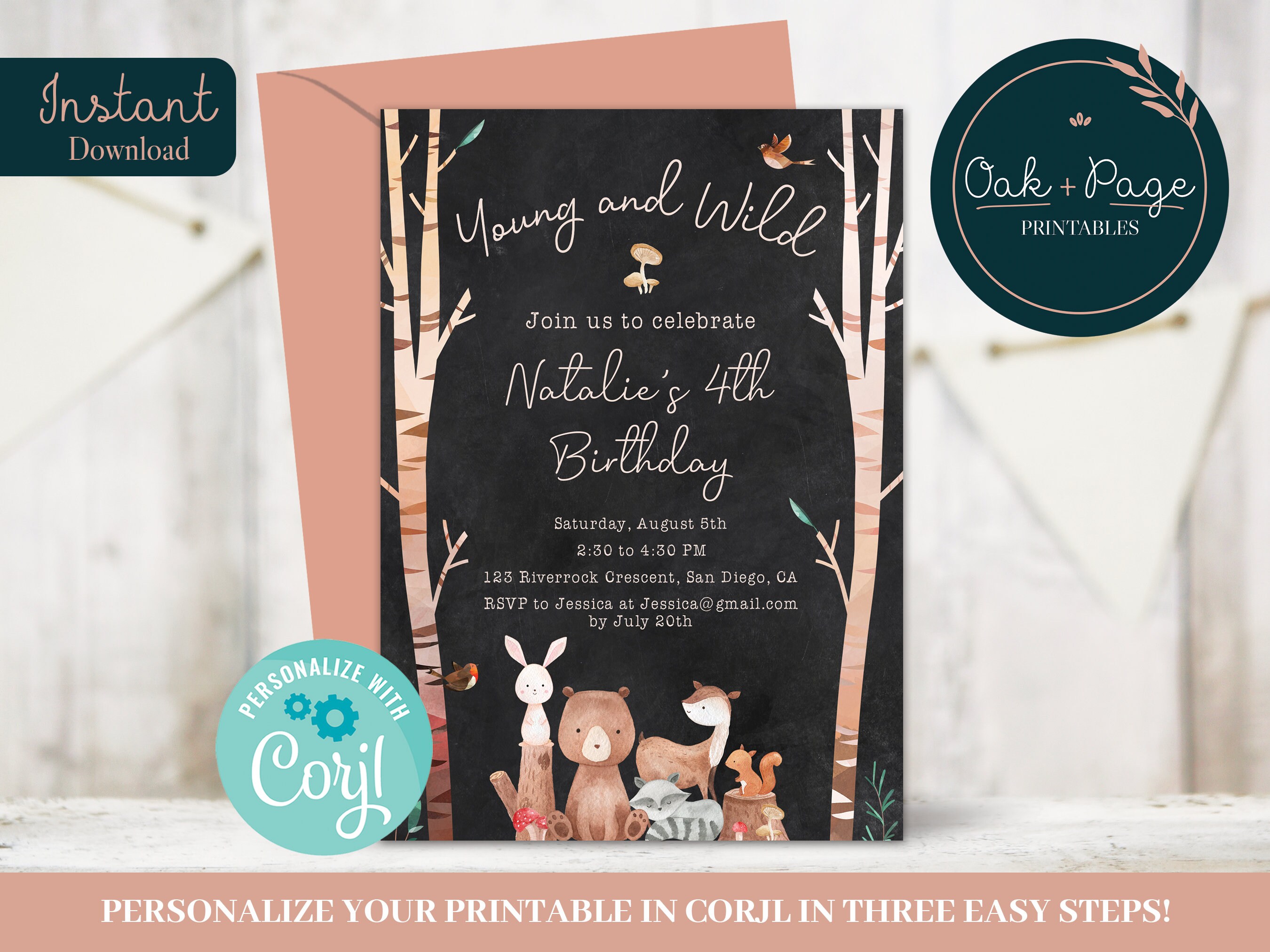 Editable Woodland Birthday Invitation Young and Wild Forest Animal ...