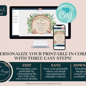 Editable Greenery Woodland Invitation Rustic Wood Slice Forest Animal ...