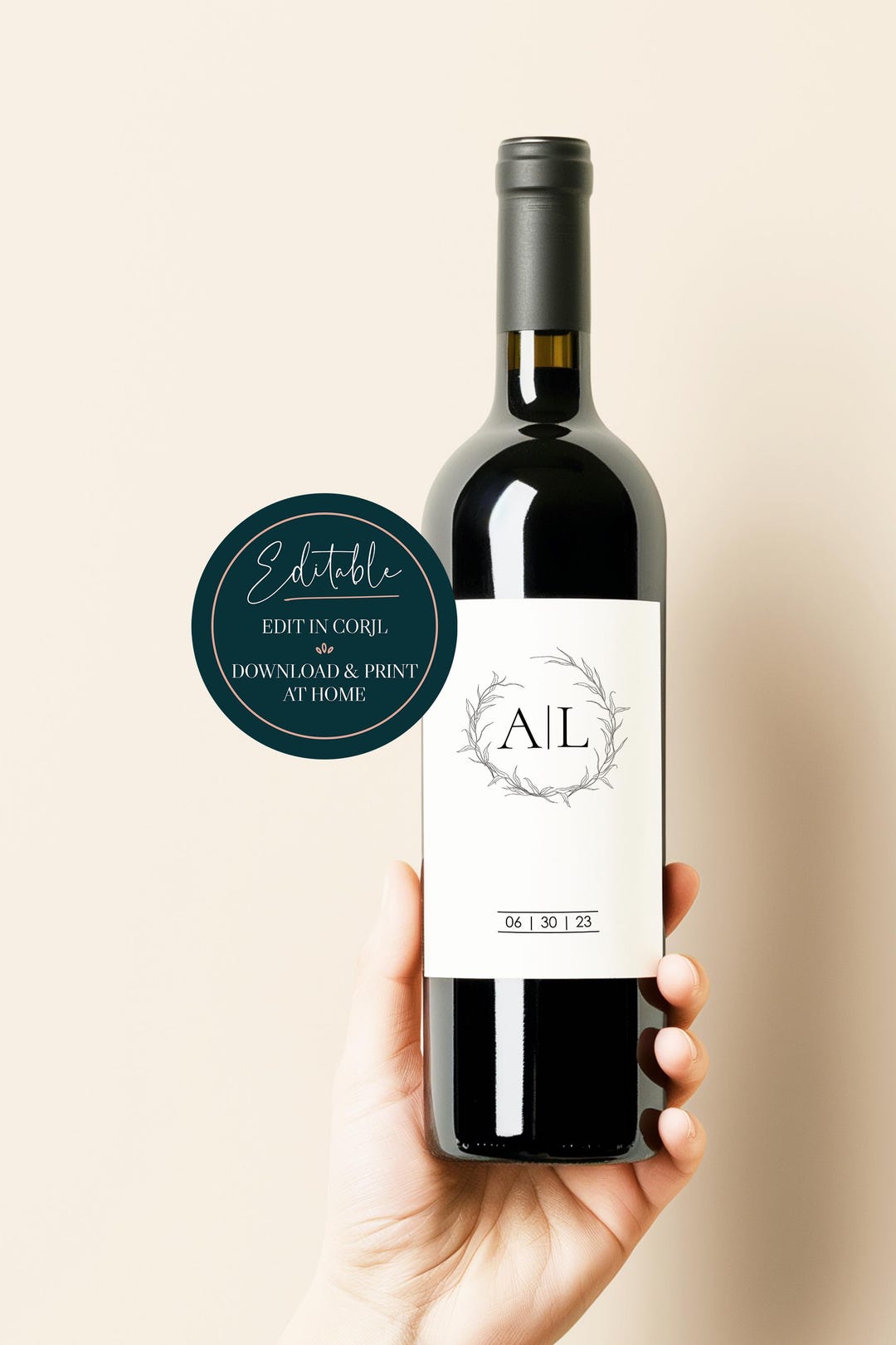 Editable Wine Bottle Label, Custom Personalized Wine Label Monogram ...