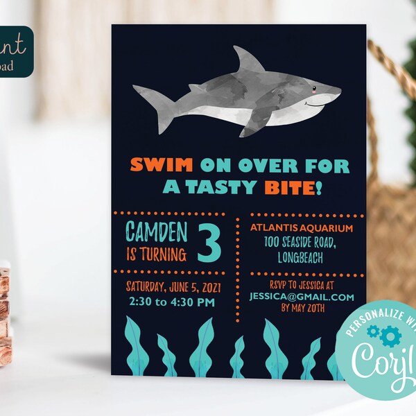 Shark Bite Invite - Etsy