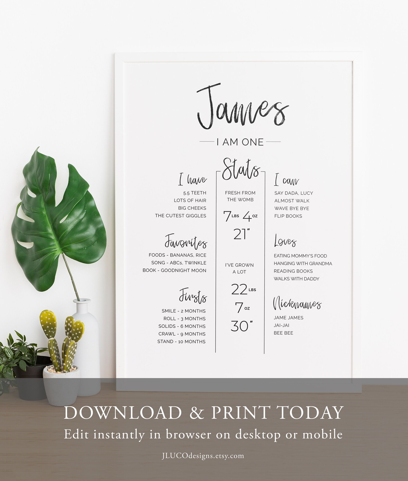 Editable Baby Milestone Board Modern Minimalist 1st Birthday - Etsy