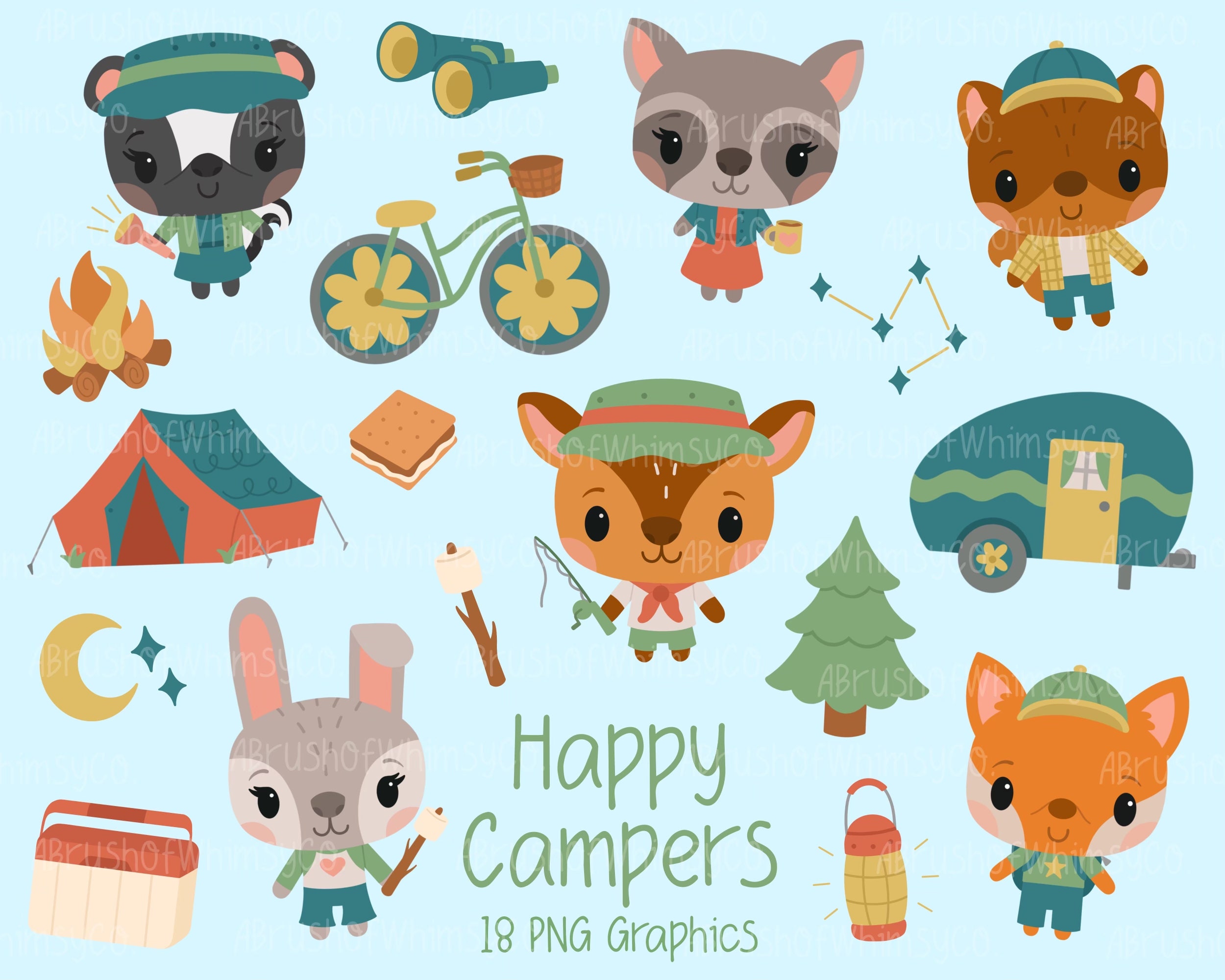 Happy Campers PNG Clip Art Set 18 Illustrations / Campfire - Etsy