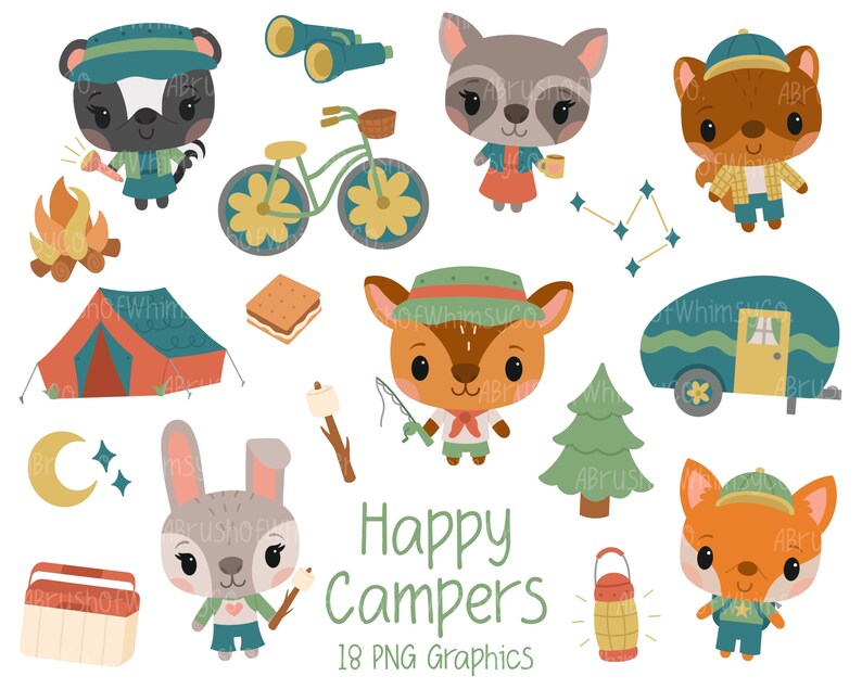 Happy Campers PNG Clip Art Set 18 Illustrations / Campfire S'mores ...