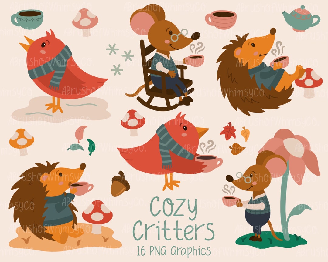 Cozy Critters PNG Clip Art Set 16 Illustrations / Woodland - Etsy