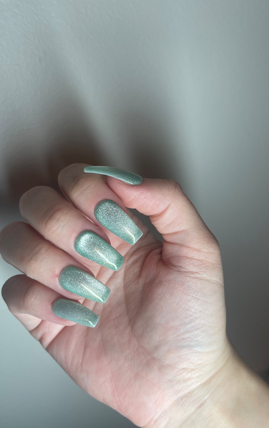 JADE | Soft Seafoam Mint Green Velvet Press on Nails With Gold Flecks ...