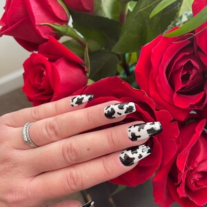BESSIE - Cow Print Press on Nails | Animal Print Nails | Handpainted ...