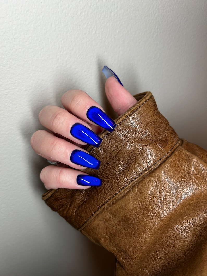 SAPPHIRE | Deep Blue Velvet Press on Nails | Electric Blue Nails | Cat ...