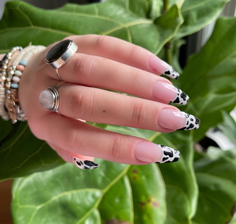 MOOMOO Cow Print French Tip Press on Nails Cow Nails - Etsy