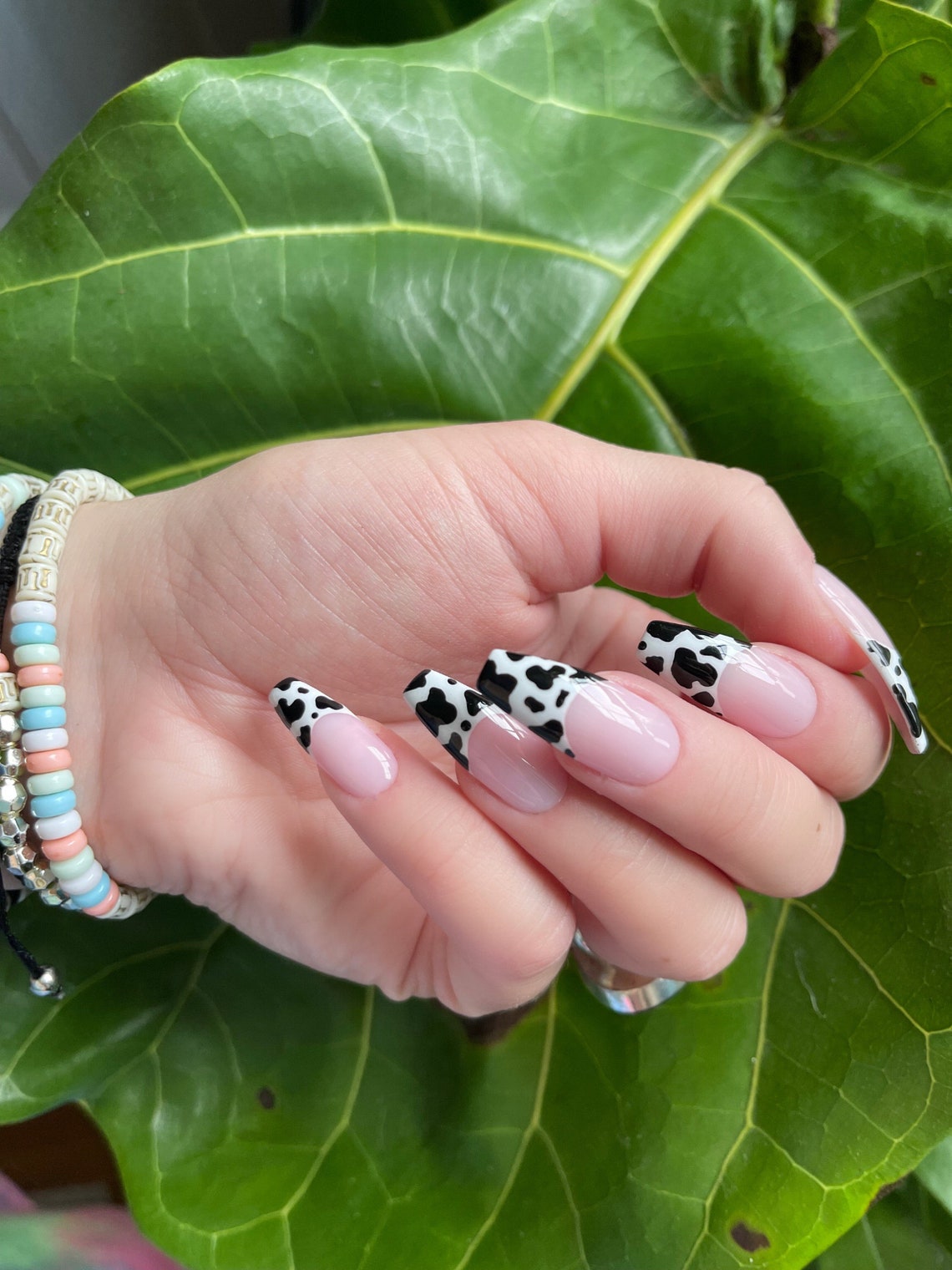 MOOMOO Cow Print French Tip Press on Nails Cow Nails - Etsy