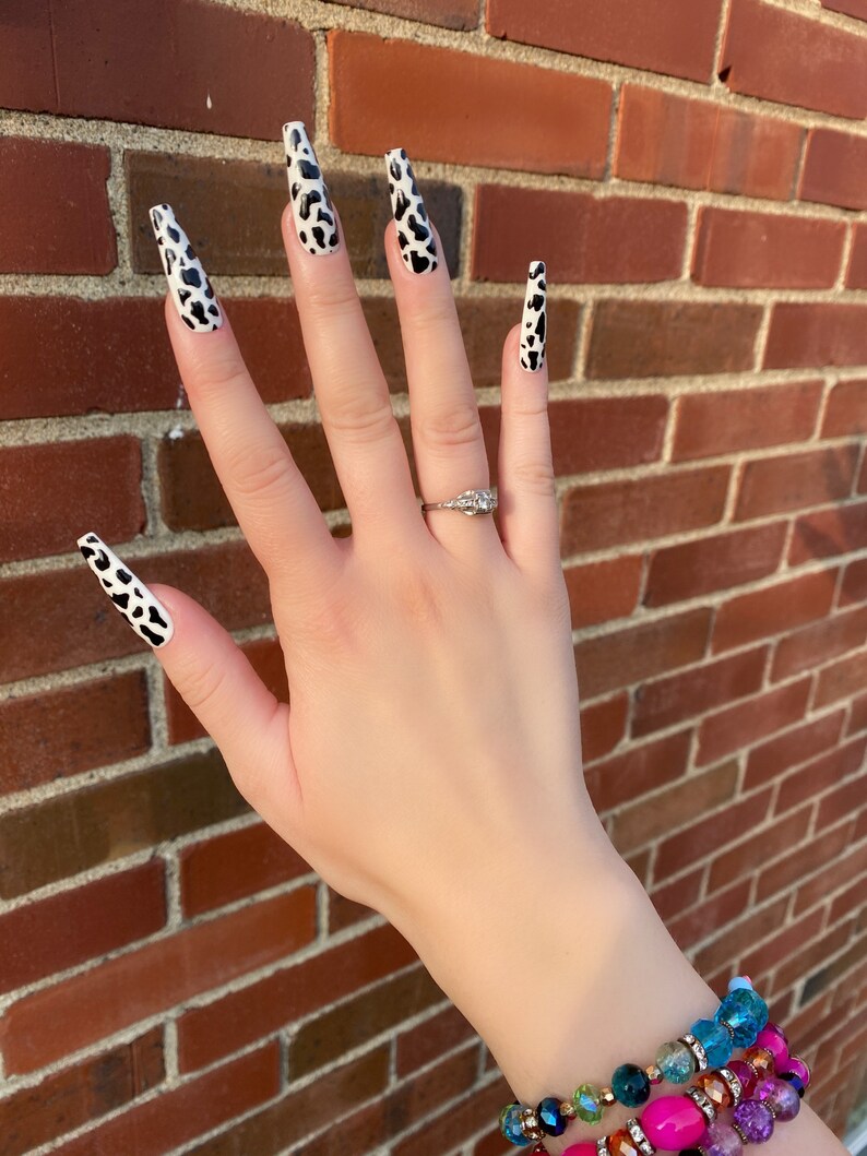 BESSIE Cow Print Press on Nails Animal Print Nails - Etsy