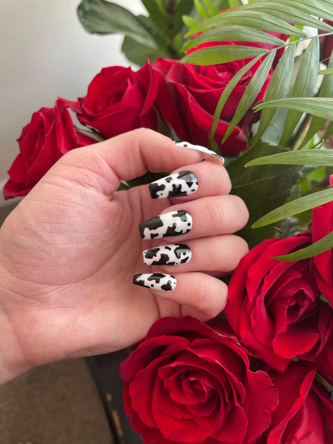 BESSIE - Cow Print Press on Nails | Animal Print Nails | Handpainted ...