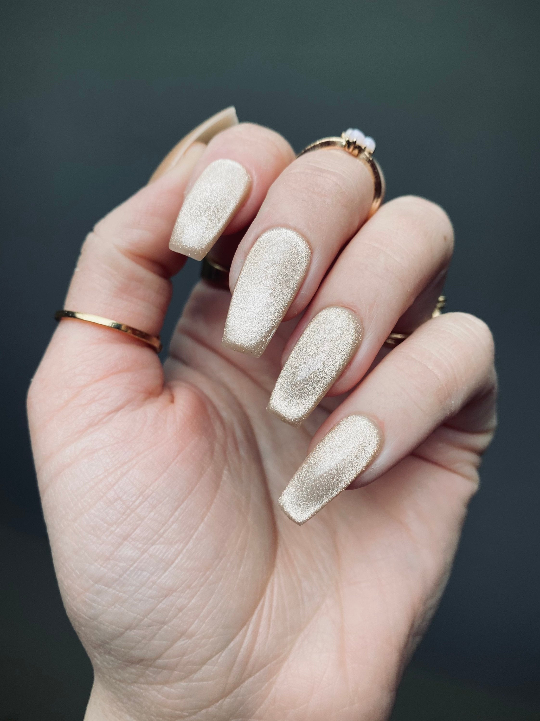 CHAMPAGNE | Soft Beige and Gold Light Shifting Press on Nails | Press ...