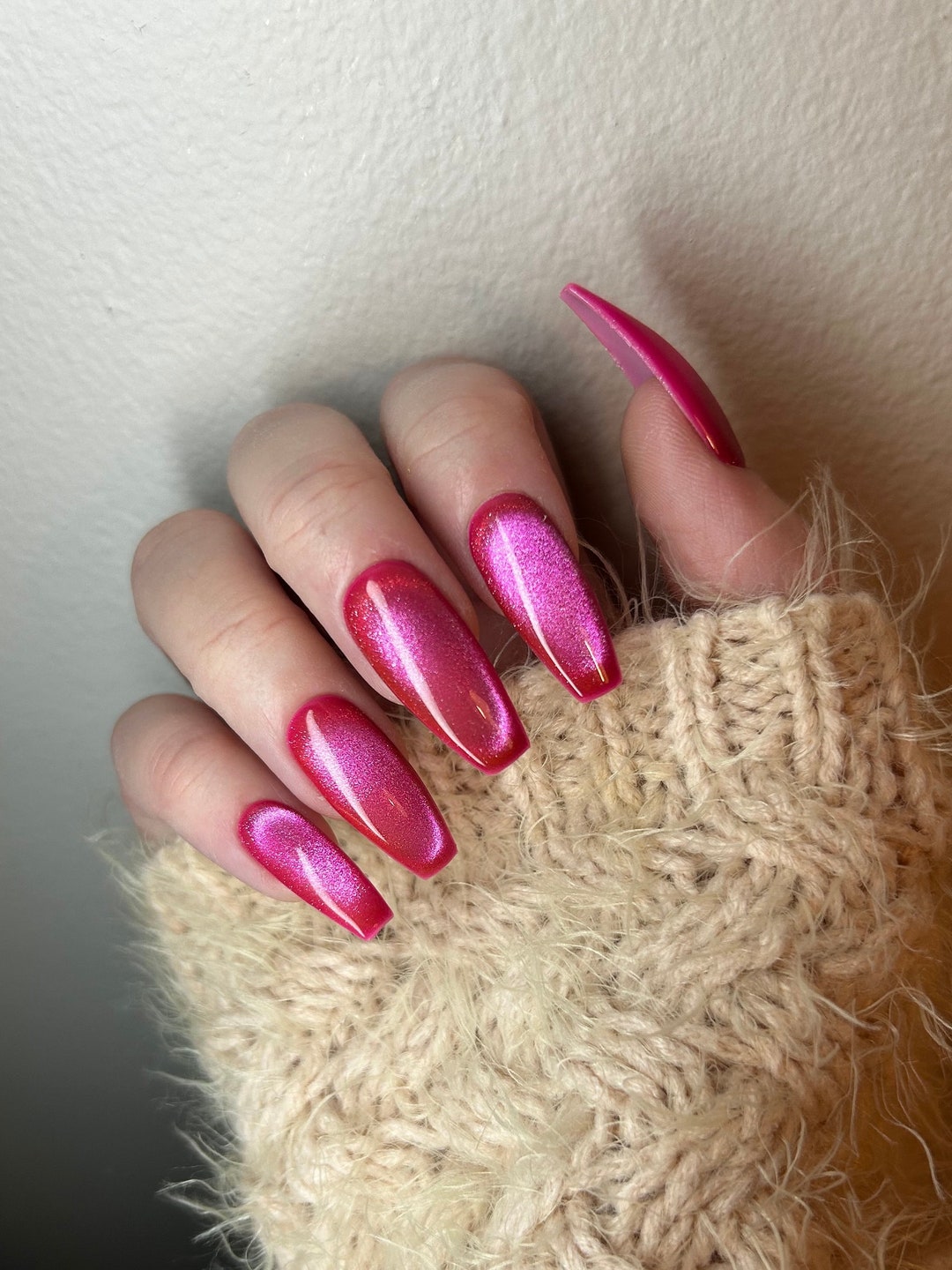 SWOON | Hot Pink Velvet Press on Nails | Cat Eye Nails | Cat Eye Nails ...
