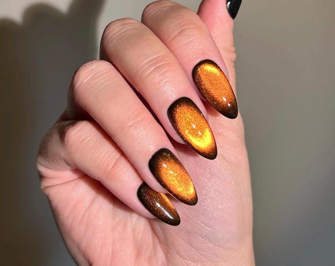 HARVEST | Deep Bronze Velvet Press on Nails | Witchy Nails | Cat Eye ...