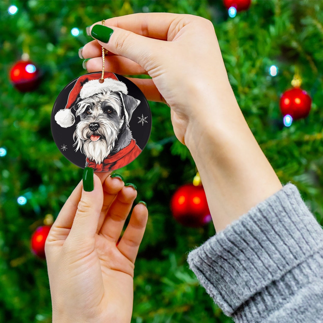 Schnauzer With Santa Hat Scene 3" Ceramic Ornament, Schnauzer Ornament ...