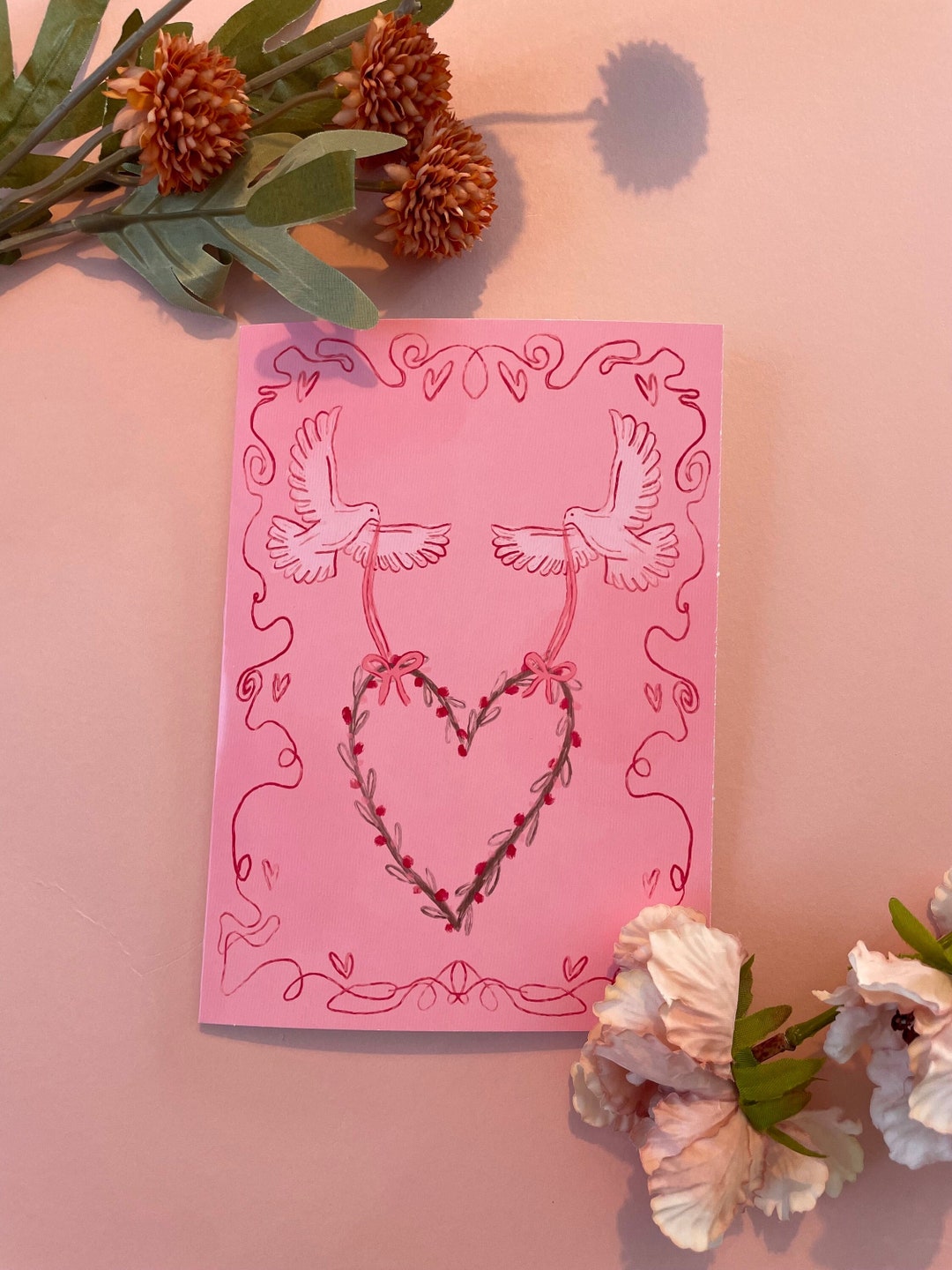 Vintage Doves Valentines Card: Romantic Pink Greeting Card (5x7inch) - Etsy