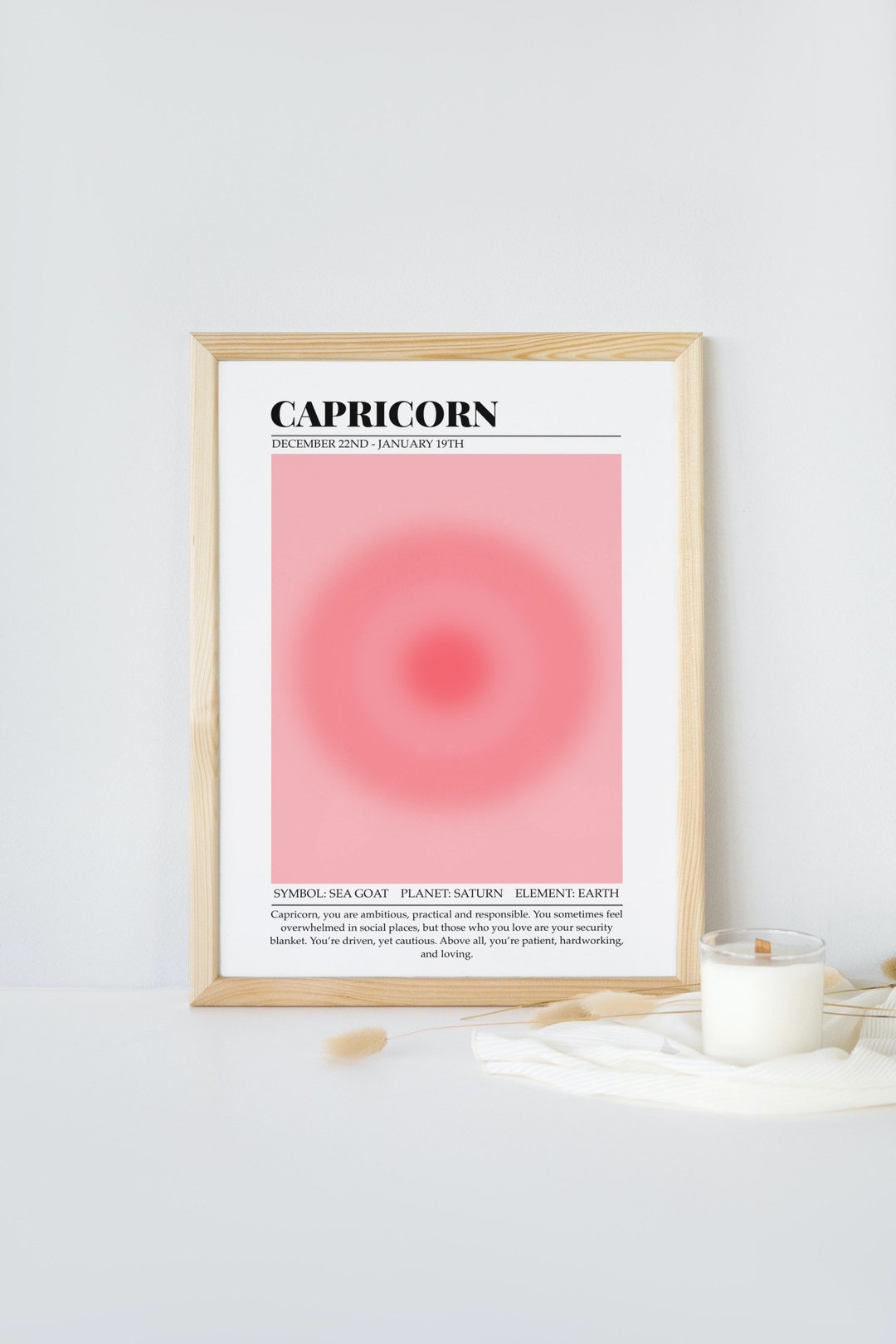 Capricorn Zodiac Print, Pink Aura Gradient Background Astrology Print ...