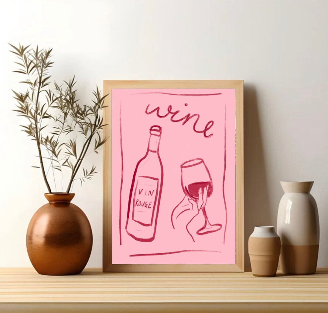 Wine Print, Pink Wine Print, Wine Wall Art, Wine Painting, Kitchen Wall ...
