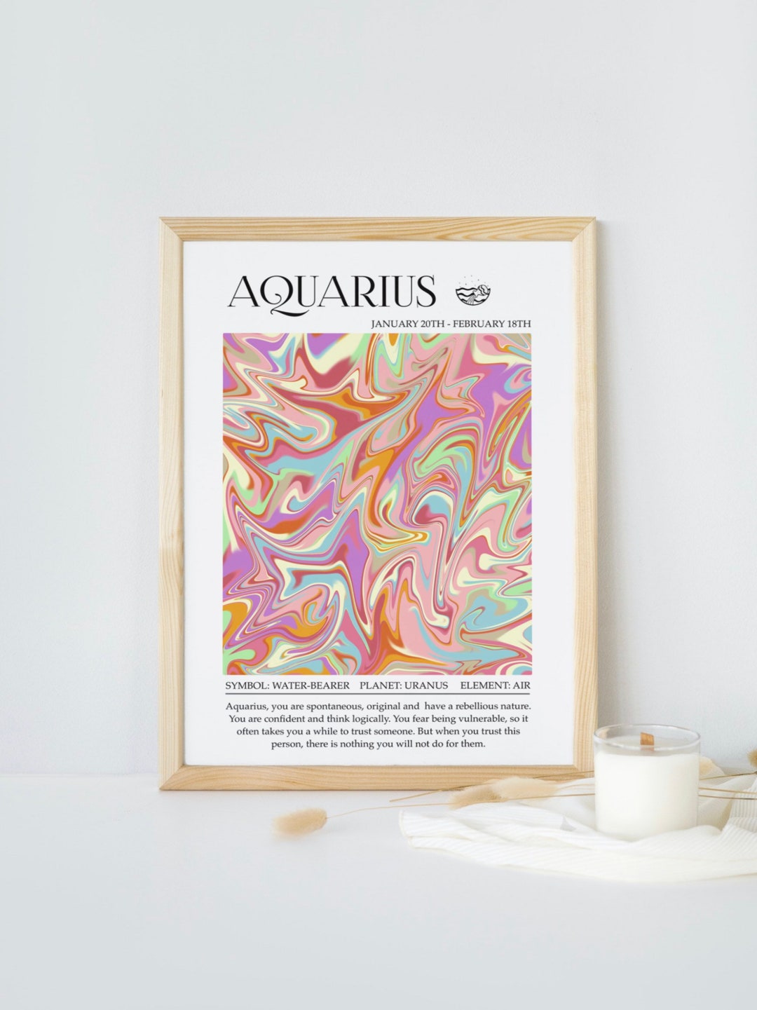 Aquarius Zodiac Print, Custom Background Astrology Print, Zodiac Star ...