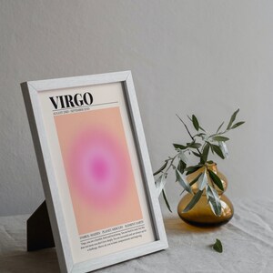 Virgo Zodiac Print, Pink Aura Gradient Background Astrology Print, Wall ...