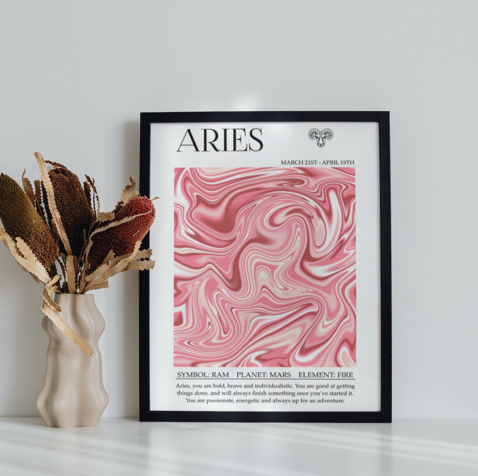 Aries Zodiac Art Print, Custom Background Astrology Print, Zodiac Wall Art, Aries Wall Art ...