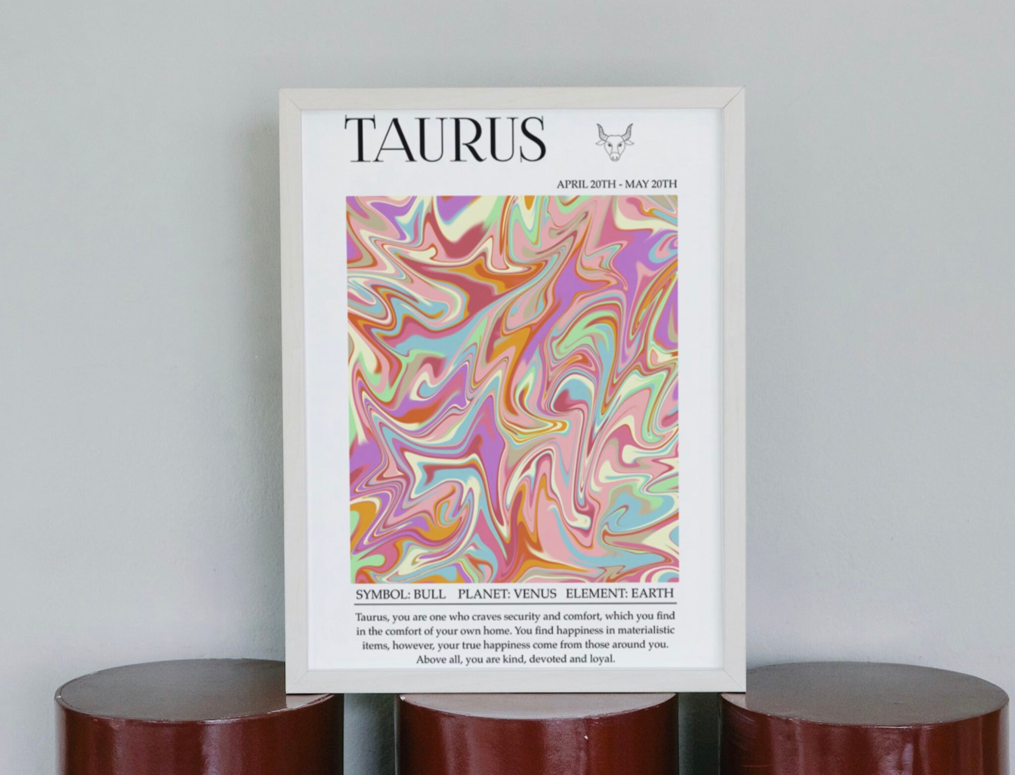 Taurus Zodiac Art Print Retro Custom Background Astrology - Etsy