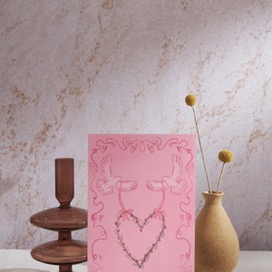Vintage Doves Valentines Card 5x7inch, Valentines Greeting Card, Vintage Doves Card, Pink ...