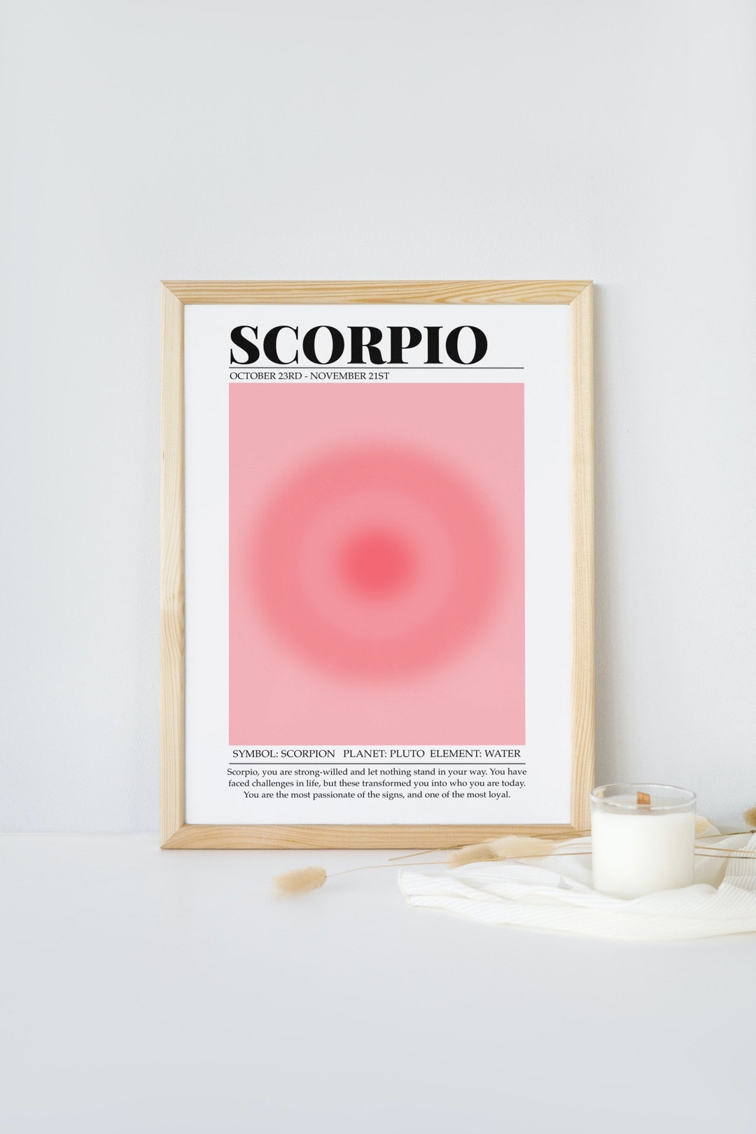 Scorpio Zodiac Print, Pink Aura Gradient Background Astrology Print ...