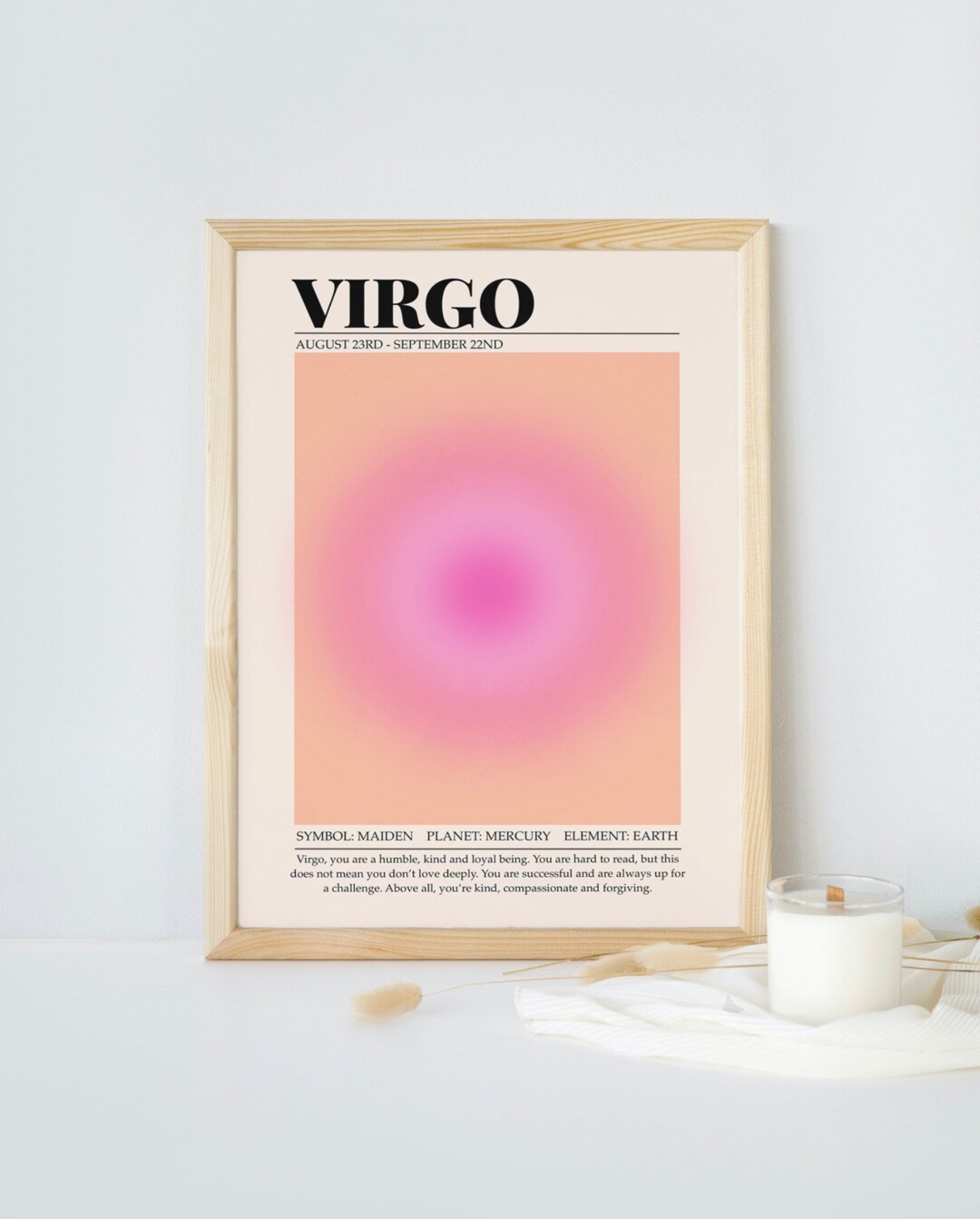 Virgo Zodiac Print, Pink Aura Gradient Background Astrology Print, Wall ...