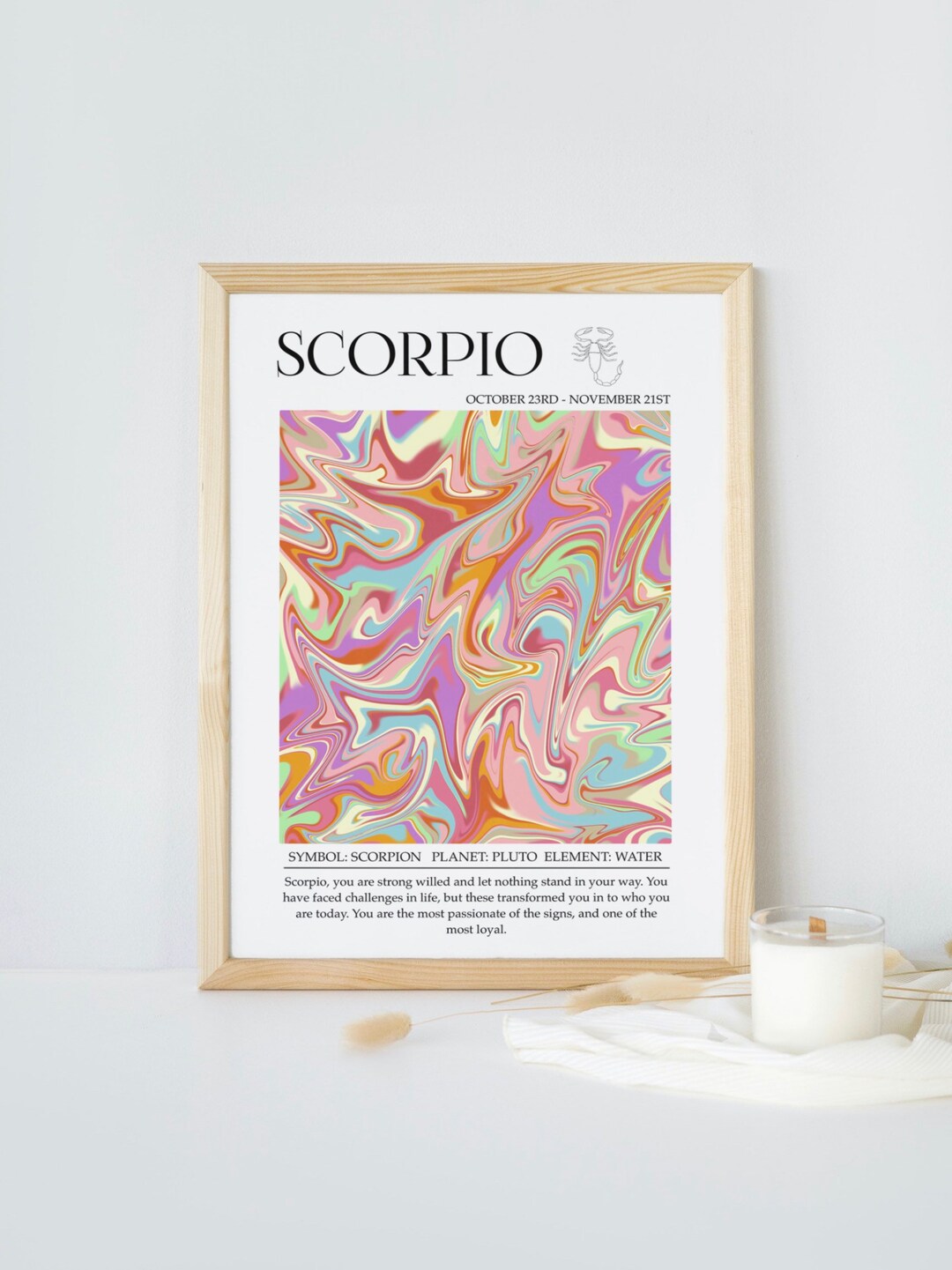 Scorpio Zodiac Art Print, Custom Background Astrology Print, Zodiac ...