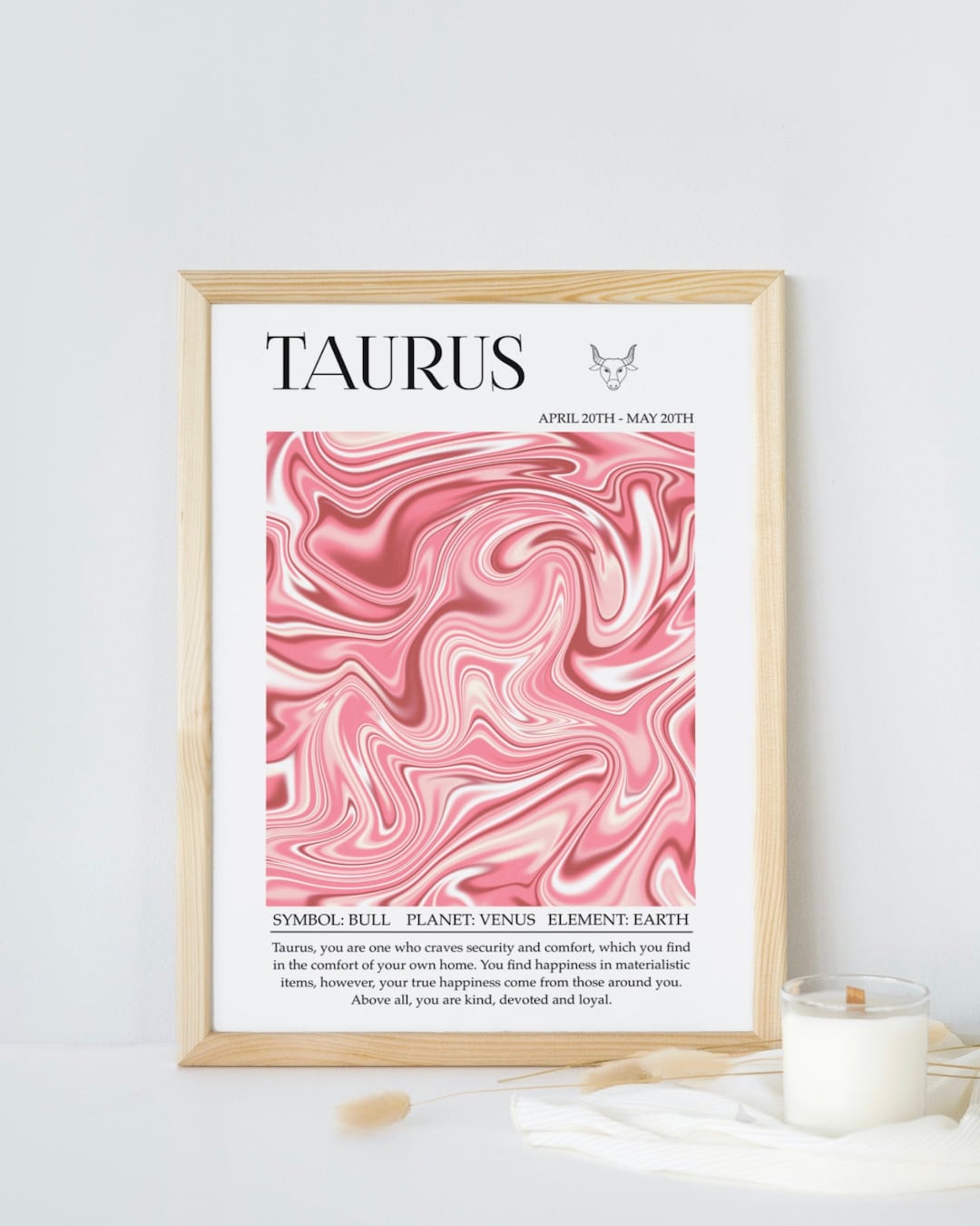 Taurus Zodiac Art Print, Custom Background Astrology Print, Zodiac Wall ...