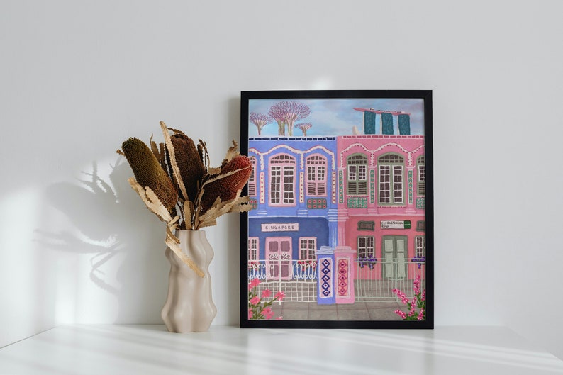 Singapore Peranakan Houses Print: Colorful City Wall Art - Etsy